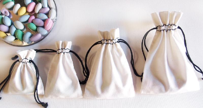 White Cotton Bag 3x5 with Black Drawstring